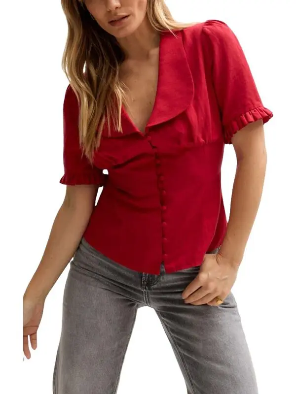 LILY AND LIONEL Rachel Short Sleeve Shirt - Red