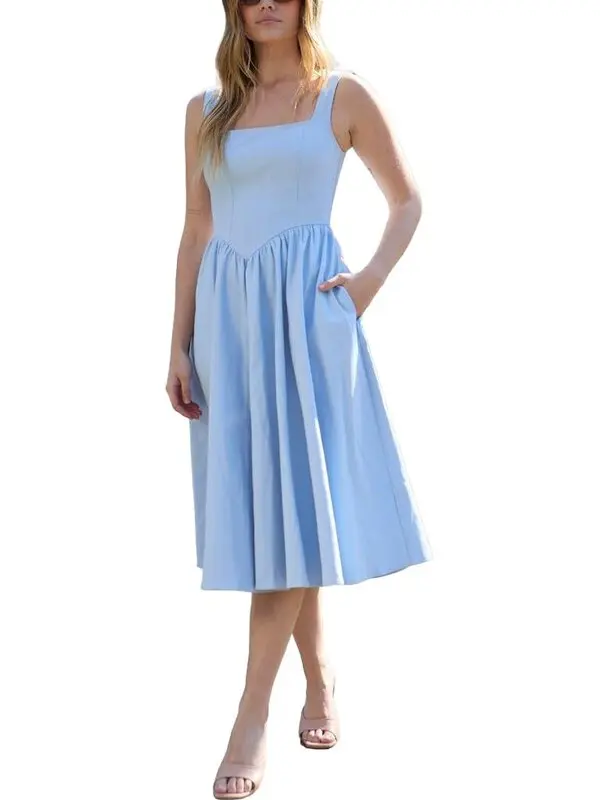 LILY AND LIONEL Hayley Corset Inspired Midi Dress - Blue