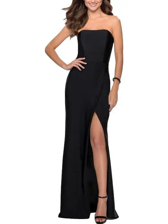 La Femme Strapless Gown With Criss-cross Back - Black