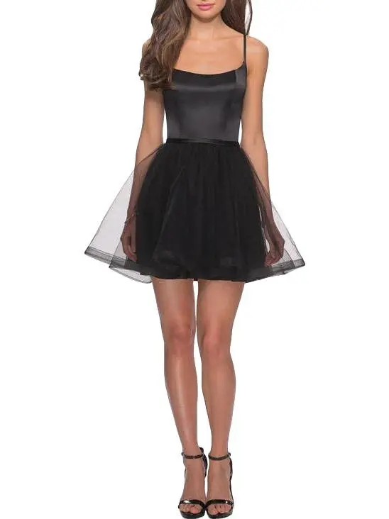 LABOMME Short Tulle Dress With Belted Waist - Black