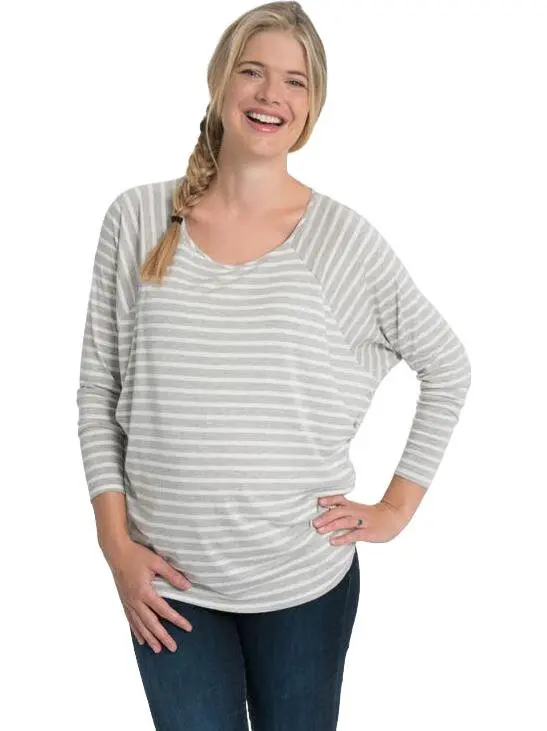 BUN MATERNITY NURSING APPAREL Softie Long Sleeve Nursing T-shirt - Gray And White Stripe