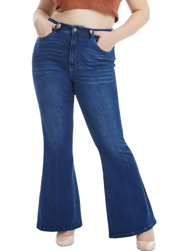 BAYEAS High-waist Flare Leg Jeans - Dark Blue