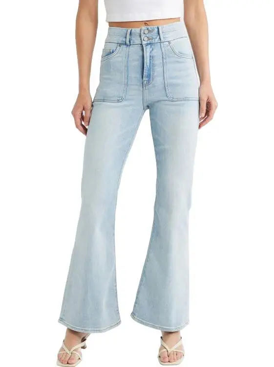 HIDDEN JEANS Double Waistband Flare Jeans - Lt.wash