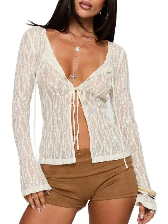 Princess Polly Tie-front Lace Top - Cream