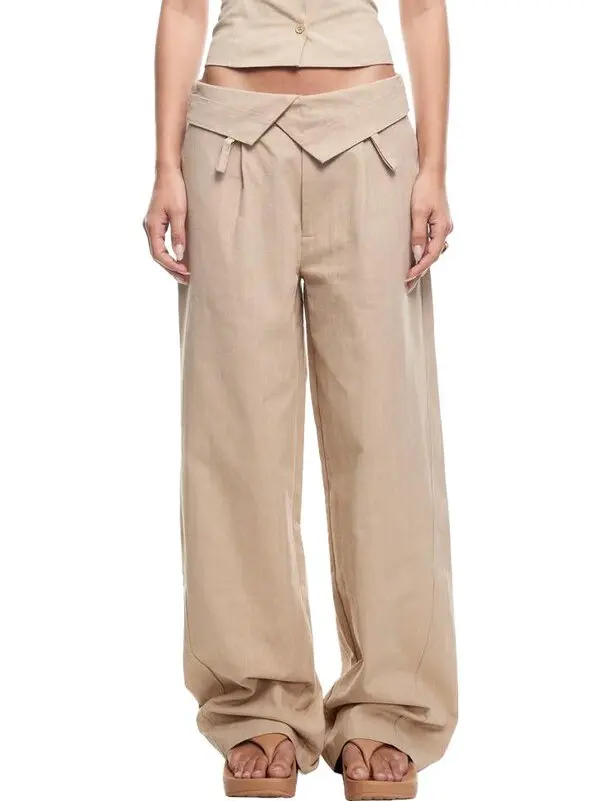 Lioness Flourish Foldover Wide Leg Pants - Deep Wheat