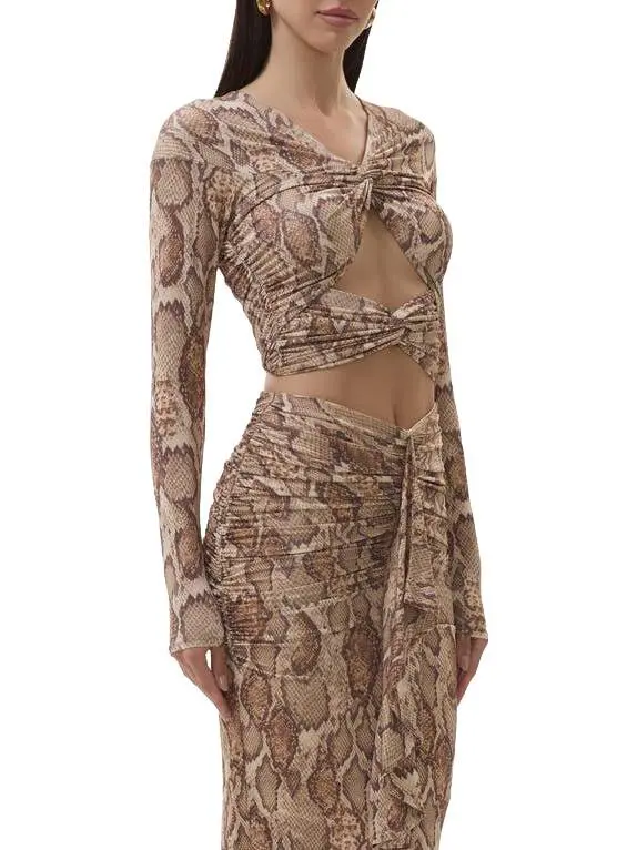 AFRM Whitney Ruched Cutout Crop Top - Sand Snake