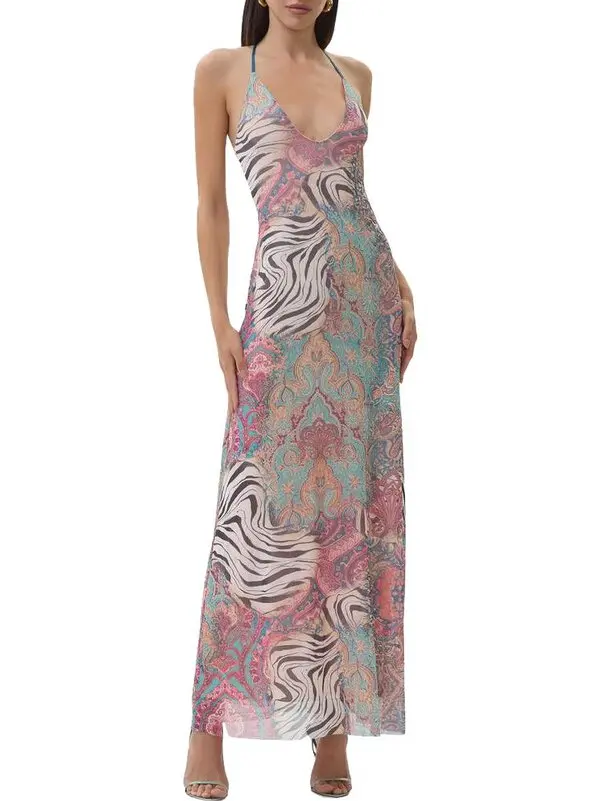 AFRM Printed Mesh Maxi Slipdress - Gilded Paisley