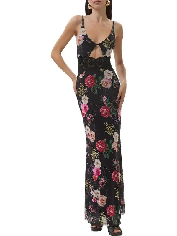 AFRM Floral Print Lace Maxi Dress - Noir Summer Rose