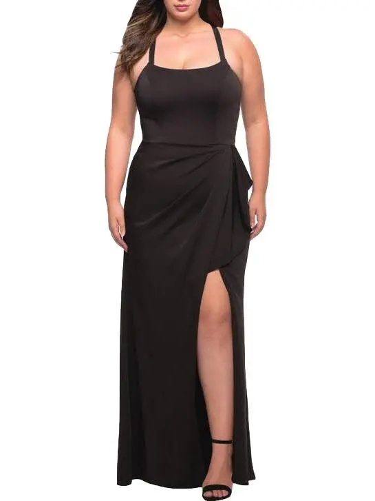 LABOMME Jersey Gown With Criss-cross Straps - Black