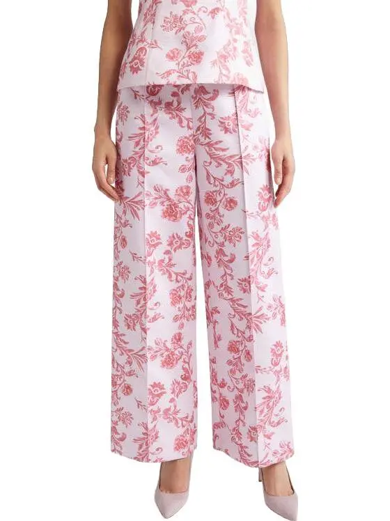 EMILIA WICKSTEAD Daffy Floral Damask Taffeta Faille Pants - Damask Floral Pink
