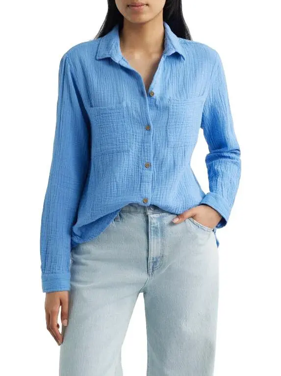 BEACHLUNCHLOUNGE Micaela Cotton Button-up Shirt - Bluejay