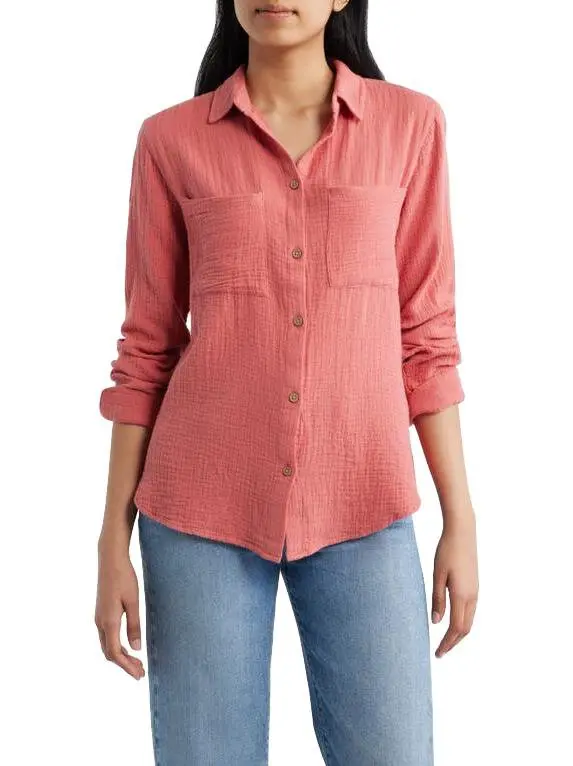 BEACHLUNCHLOUNGE Micaela Cotton Button-up Shirt - Cayenne