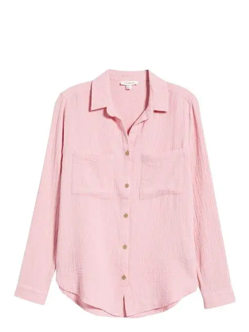 BEACHLUNCHLOUNGE Micaela Cotton Button-up Shirt - Flamingo Rose