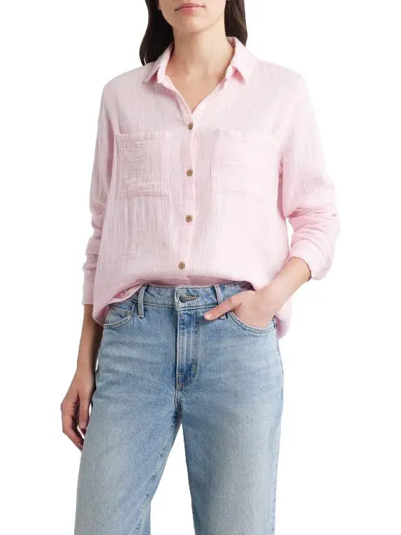 BEACHLUNCHLOUNGE Micaela Cotton Button-up Shirt - Pink Quartz