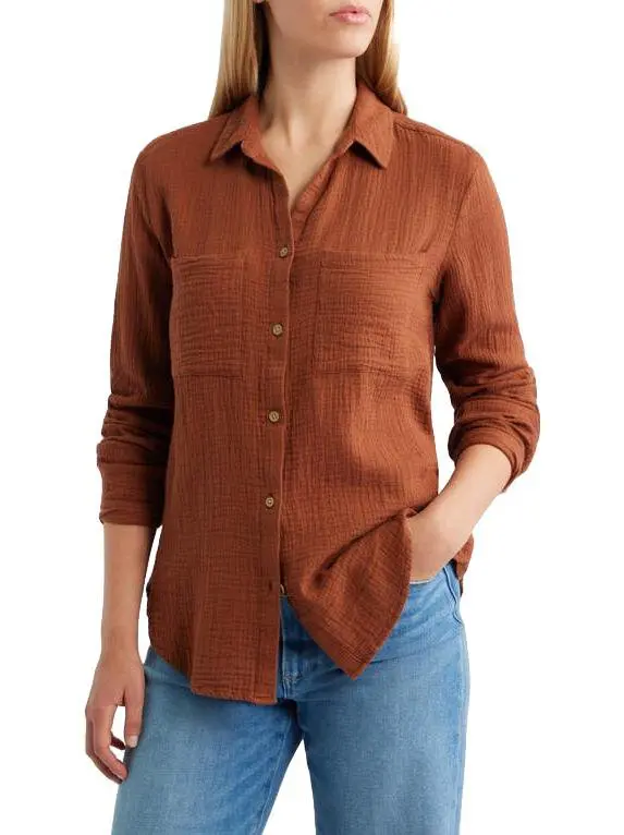 BEACHLUNCHLOUNGE Micaela Cotton Button-up Shirt - Tortoise Shell