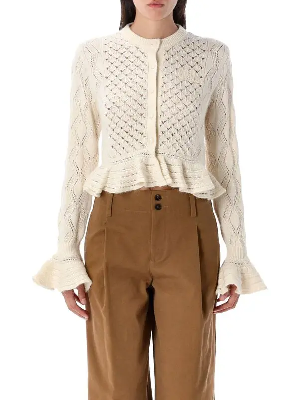 Chloé Pointelle Knit Cardigan - Beige