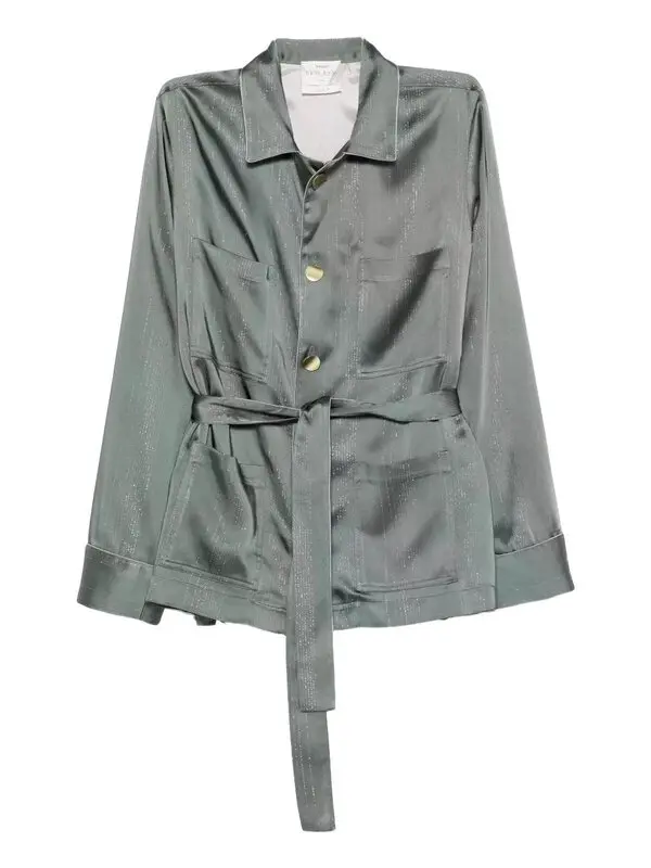 FORTE_FORTE Metallic Detail Belted Jacket - Green