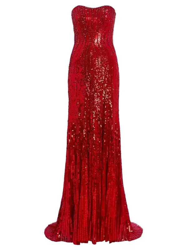 Jenny Packham Sarai Embellished Strapless Maxi Dress - Red