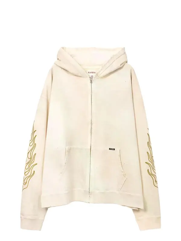 KAMIYA Flame-print Zip-up Hoodie - White