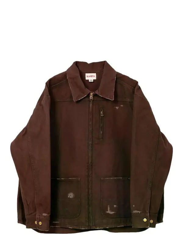 KAMIYA Boro Distressed Zip-front Shirt Jacket - Brown