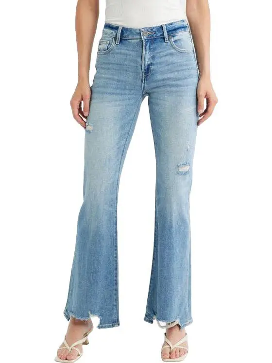 HIDDEN JEANS Ripped Mid-rise Flare Jeans - Medium Wash