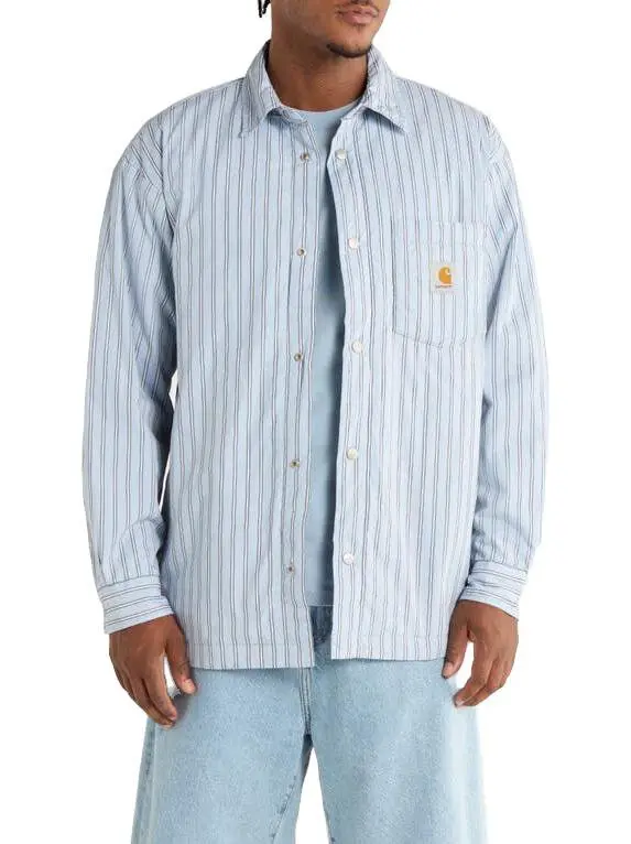 Carhartt Work In Progress Grimsby Striped Shirt Jacket - Grimsby Stripe, Blue Fog