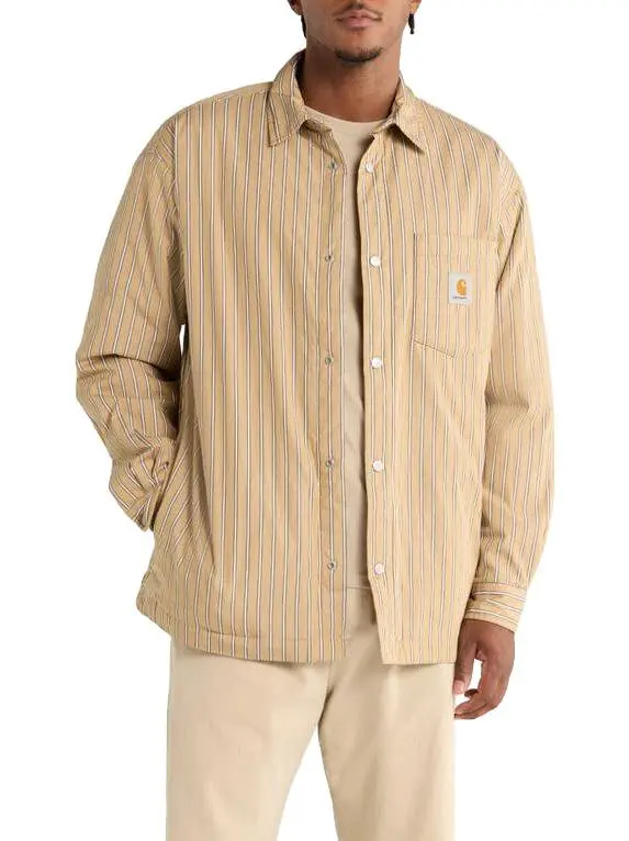 Carhartt Work In Progress Grimsby Striped Shirt Jacket - Grimsby Stripe, Dusty Brown