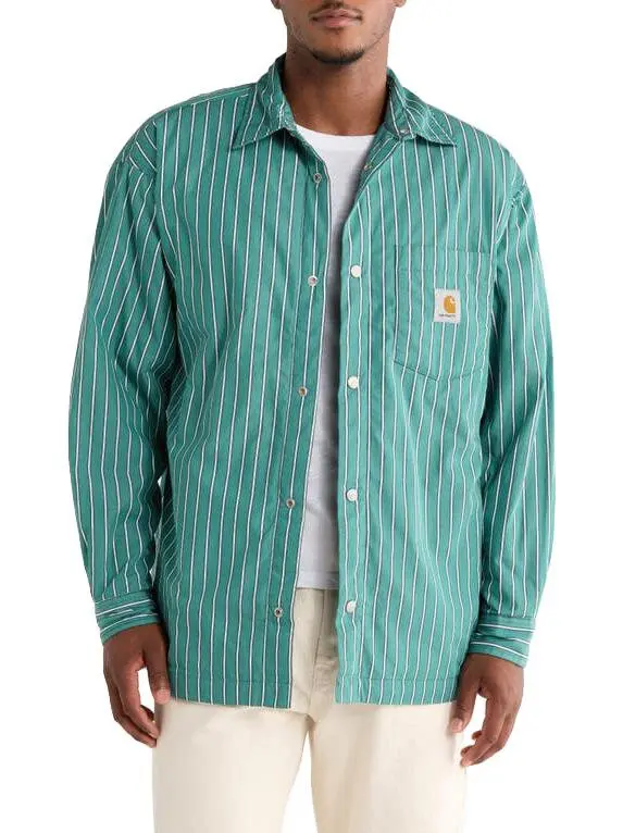 Carhartt Work In Progress Grimsby Striped Shirt Jacket - Grimsby Stripe, Saguaro