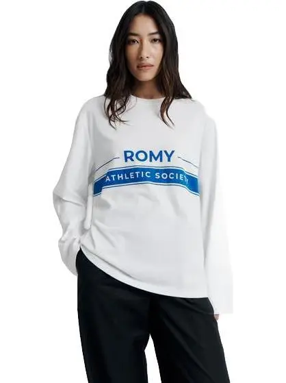 ROMY THE BRAND Athletic Society Long Sleeve Tee - White + Print