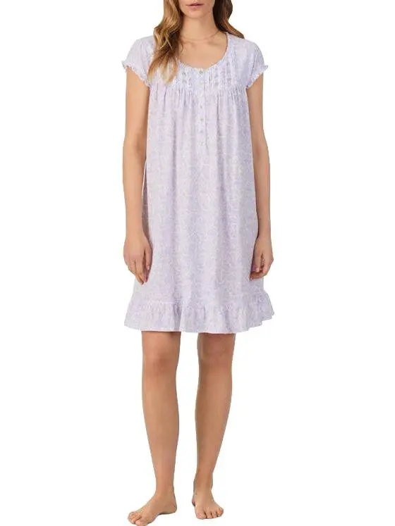 Eileen West Floral Cotton Jersey Nightgown - White/lilac