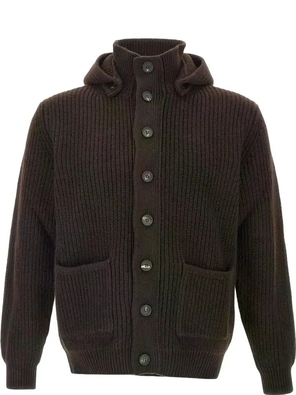 FILIPPO DE LAURENTIIS Hooded Ribbed Cardigan - Brown