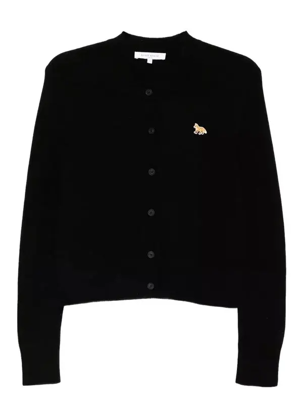 Maison Kitsuné Wool Cardigan With Embroidered Patch - Black