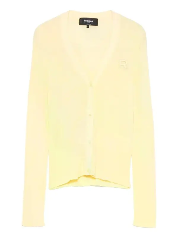 Rochas Embroidered Logo V-neck Cardigan - Yellow
