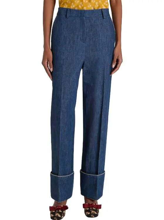 Valentino Garavani Cuffed Chambray Trousers - Navy