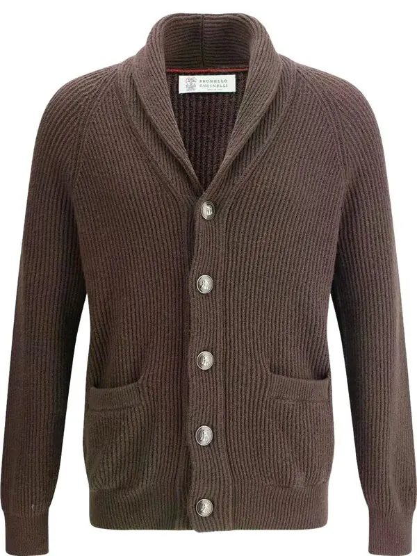 Brunello Cucinelli Shawl-lapel Ribbed Cardigan - Brown