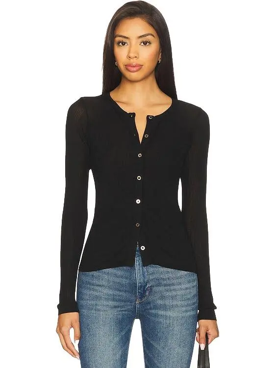 Sanctuary Lightweight Ribbed Cardi Top - Black