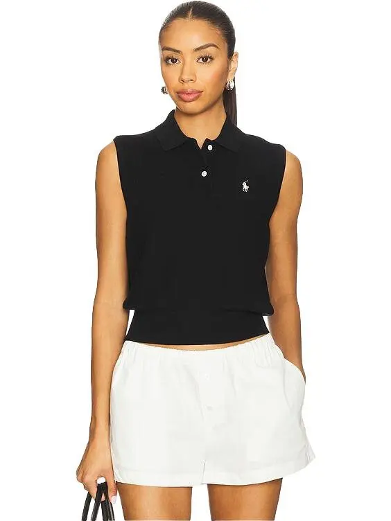 Polo Ralph Lauren Cotton Cropped Sleeveless Polo Sweater - Polo Black