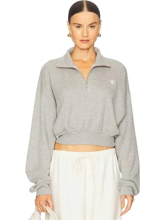 Eterne Cropped Half Zip Sweatshirt - Heather Grey