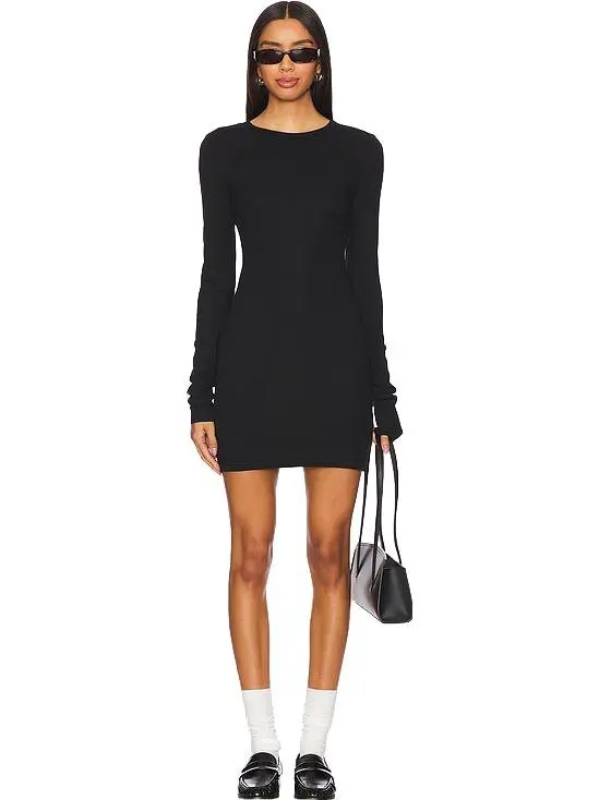 Eterne Long Sleeve Crewneck Mini Dress - Black
