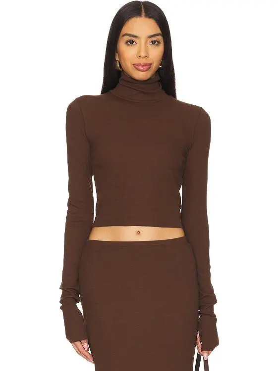 Eterne Cropped Fitted Turtleneck Top - Chocolate