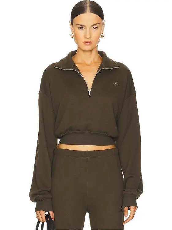 Eterne Cropped Half Zip Sweatshirt - Moss