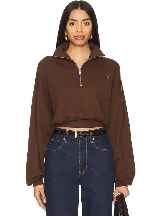 Eterne Cropped Half Zip Sweatshirt - Chocolate