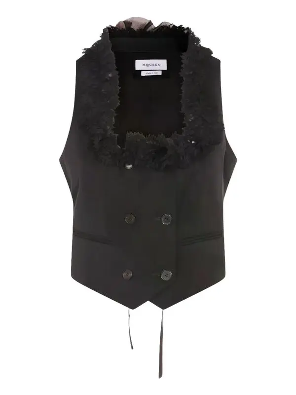 Alexander McQueen Lace-trimmed Double-breasted Waistcoat - Black