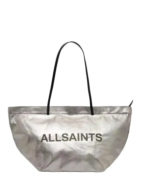 ALLSAINTS Serafina Logo-print Metallic Tote Bag - Grey