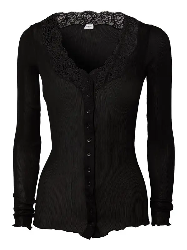 Saint Laurent - SAINT LAURENT Lace-Trimmed Ribbed Silk-Jersey Cardigan