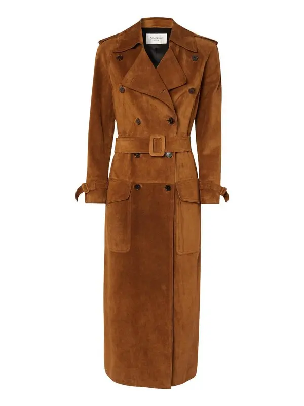 Saint Laurent Suede Trench Coat - Brown