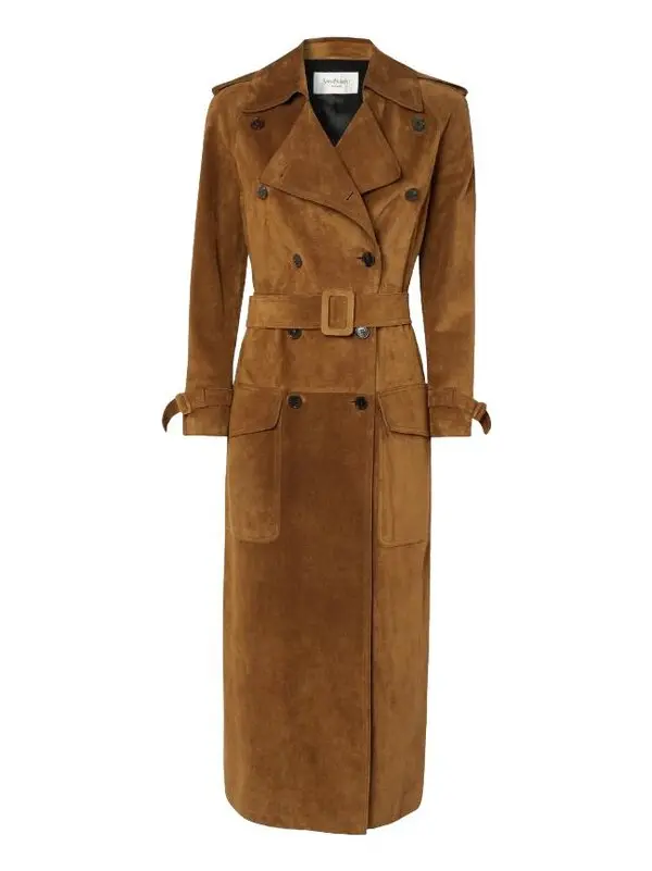 Saint Laurent Suede Trench Coat - Brown