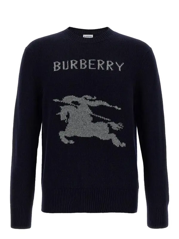 Burberry Logo Intarsia Wool-cashmere Blend Sweater - Blue