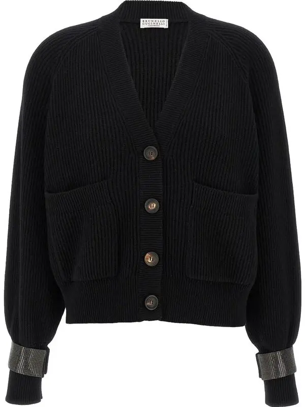 Brunello Cucinelli Monile Cuff Cashmere Cardigan - Black