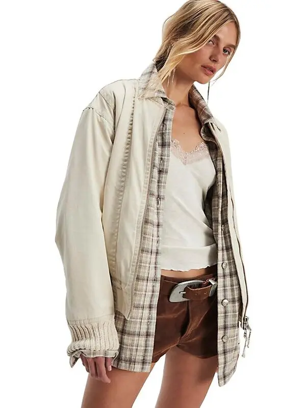 Free People We The Free Jax Washed Bomber - Almond Flour